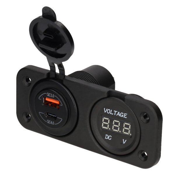 Power Line digitale Voltmeter 10-30V en USB-A + USB-C lader - inbouw