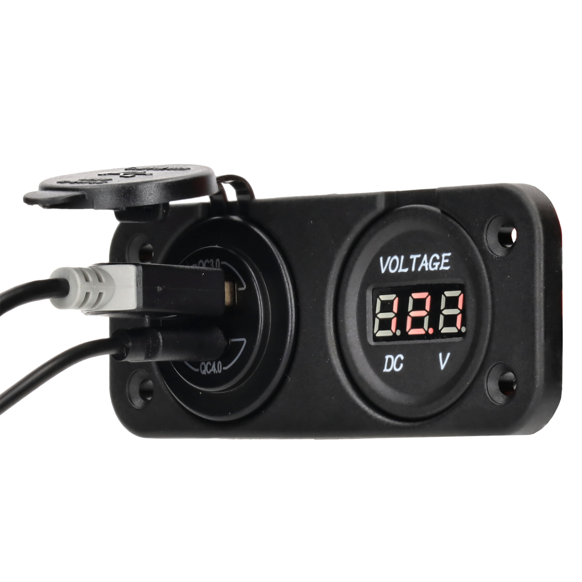 Power Line digitale Voltmeter 10-30V en USB-A + USB-C lader - inbouw