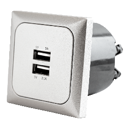 C-Line wandcontactdoos met dubbele USB-A lader met Opal afdekraam zilver